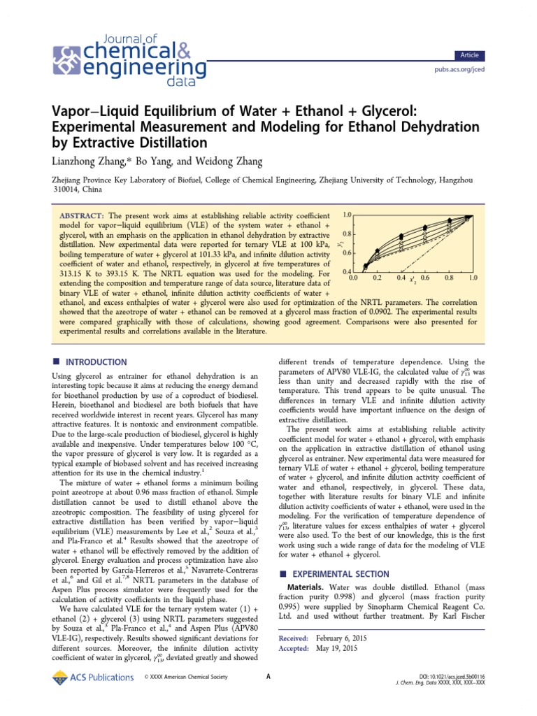 Vapor Liquid Equilibrium of Water + Ethanol + Glycerol | PDF | Gas ...