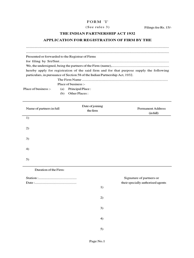 Partnership Registration Form I | PDF | Government Finances | Knowledge