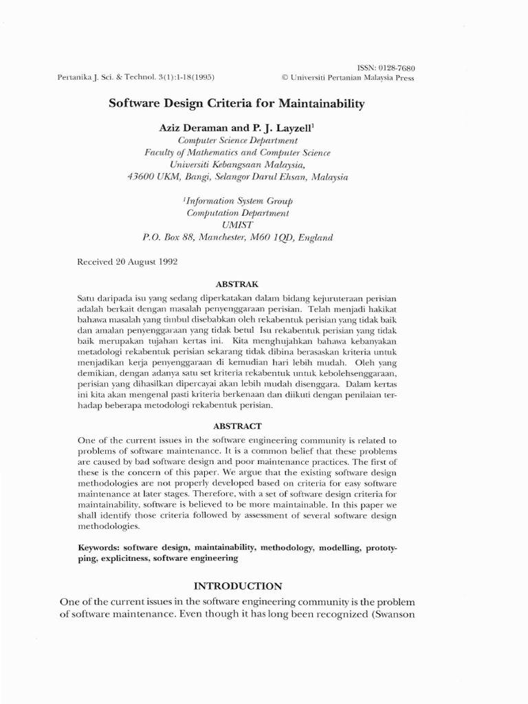 Software Design Criteria For Maintainability: Aziz Deraman and P ...