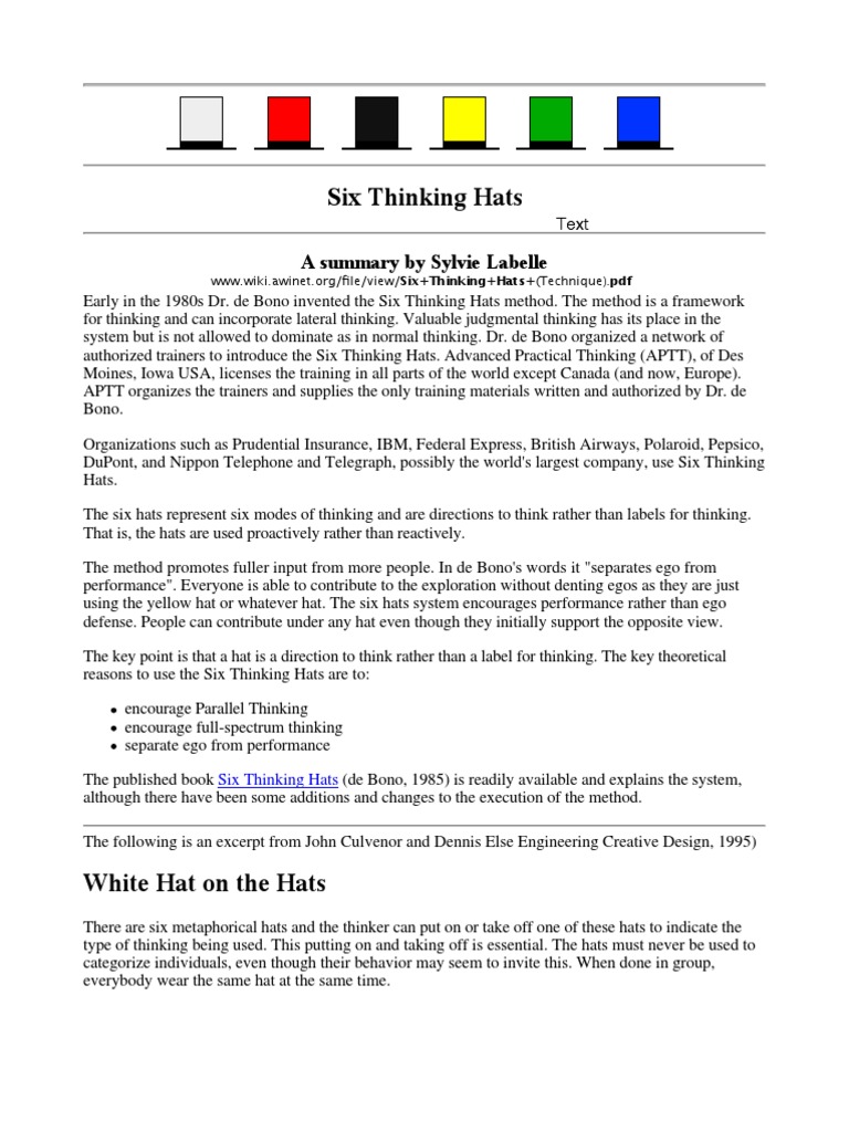 Six Thinking Hats Technique) | PDF | Neuroscience | Cognitive Science