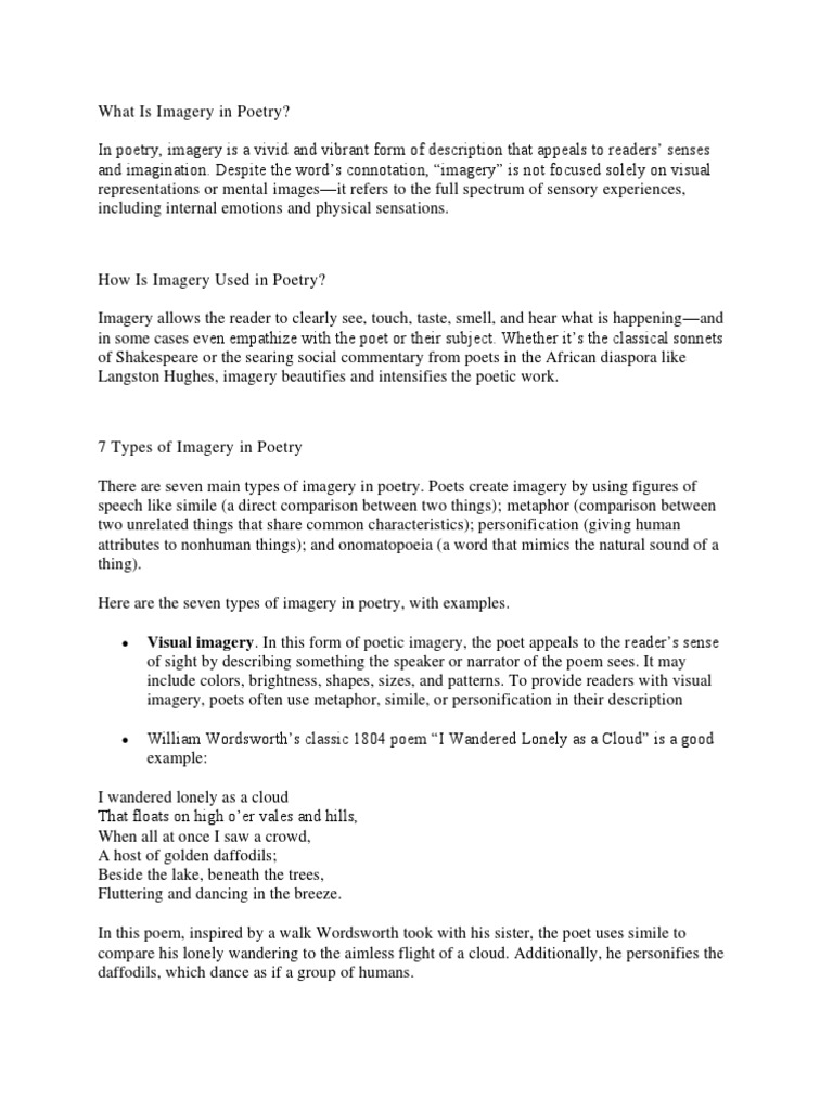 Imagery in Poetry & Types of Imagery PDF | PDF | Mental Image | Poetry