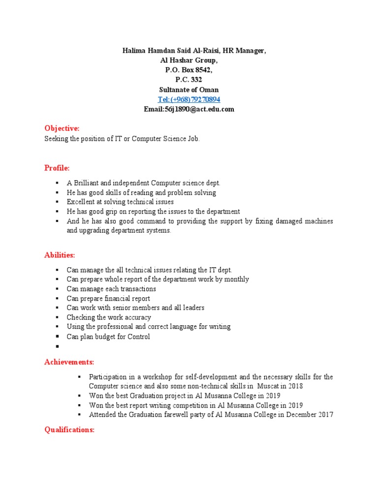 Halima Hamdan Said Al CV | PDF