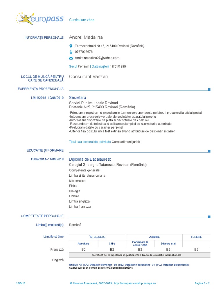 CV Europass 20190913 Andrei PDF | PDF