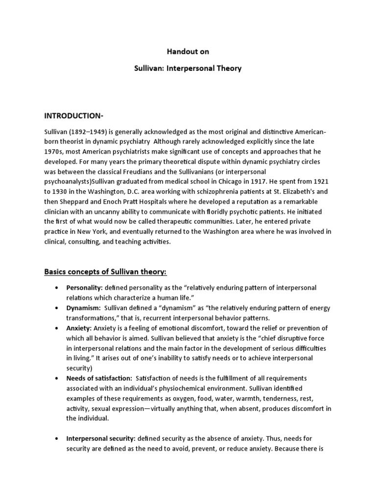 Handout On Interpersonal Theory | PDF | Anxiety | Feeling