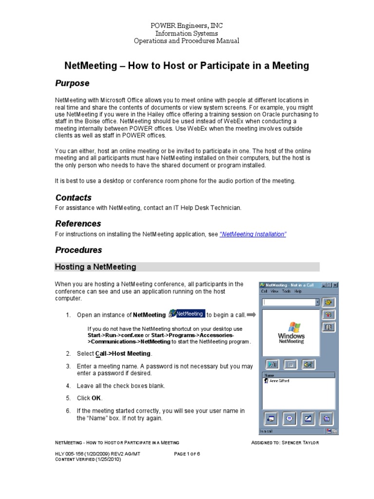 Netmeeting - How To Host or Participate in A Meeting: Purpose ...