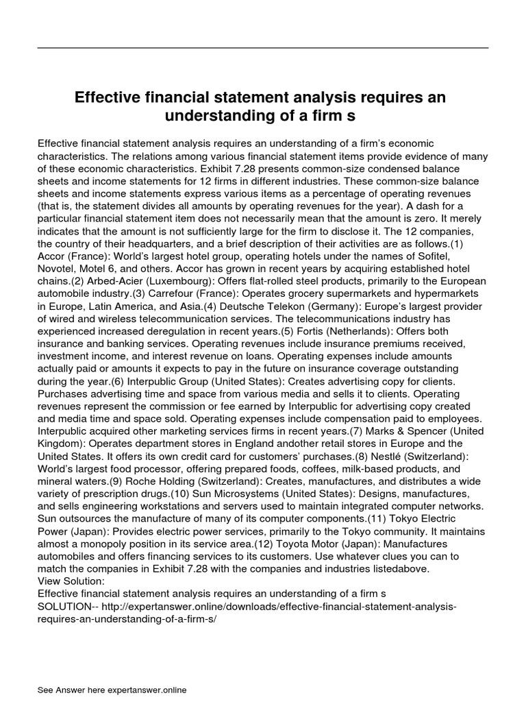 Effective Financial Statement Analysis Requires An Understanding of A ...