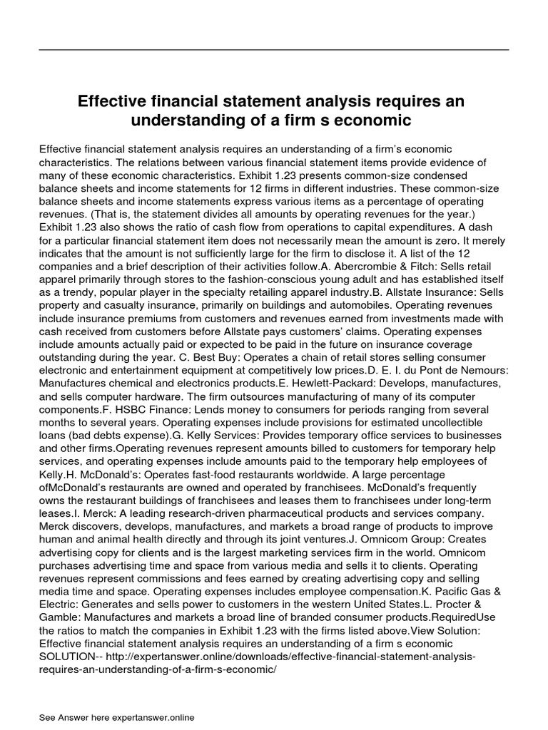 Effective Financial Statement Analysis Requires An Understanding of A ...
