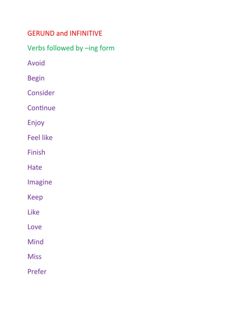 Verbs Followed by - Ing Form: Gerund and Infinitive | PDF