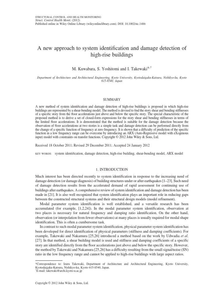 A New Approach To System Identi Fication and Damage Detection of High ...