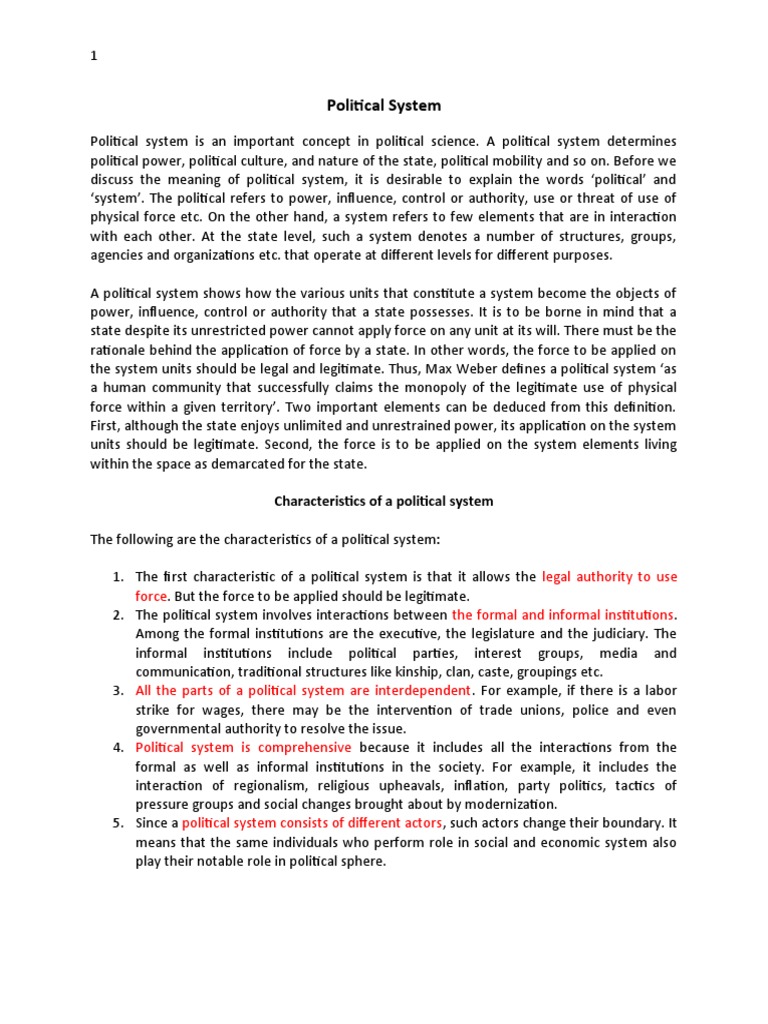 Understanding the Key Elements and Functions of a Political System ...