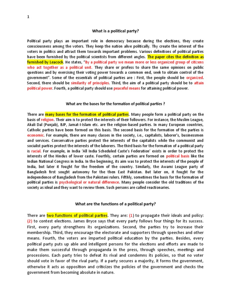 What Is A Political Party?: What Are The Bases For The Formation of ...