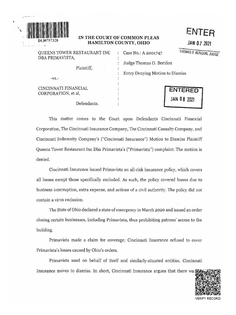 Judge Beridon Order Denying Motion To Dismiss | PDF