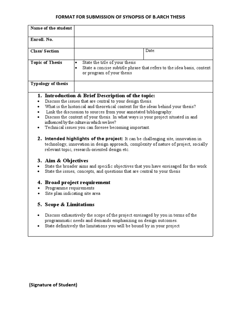 Introduction & Brief Description of The Topic:: Format For Submission of Synopsis of B.Arch ...