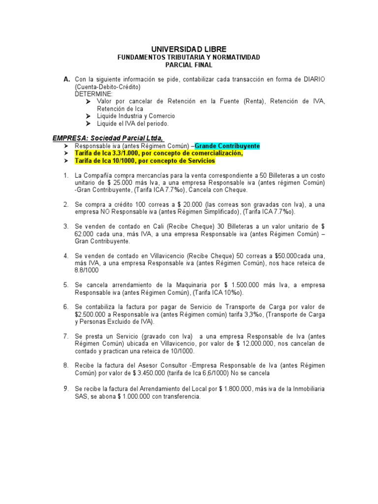 Parcial Final Ind y Cio - Retefte 2020-1 | PDF