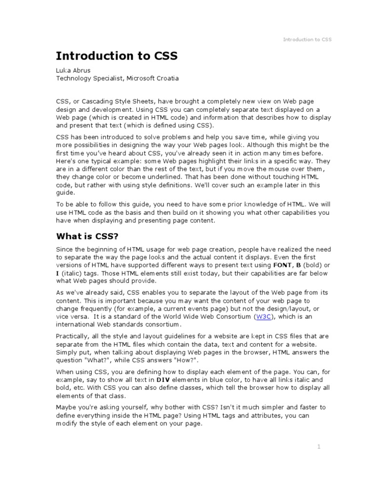 Introduction To Css Pdf Cascading Style Sheets Html