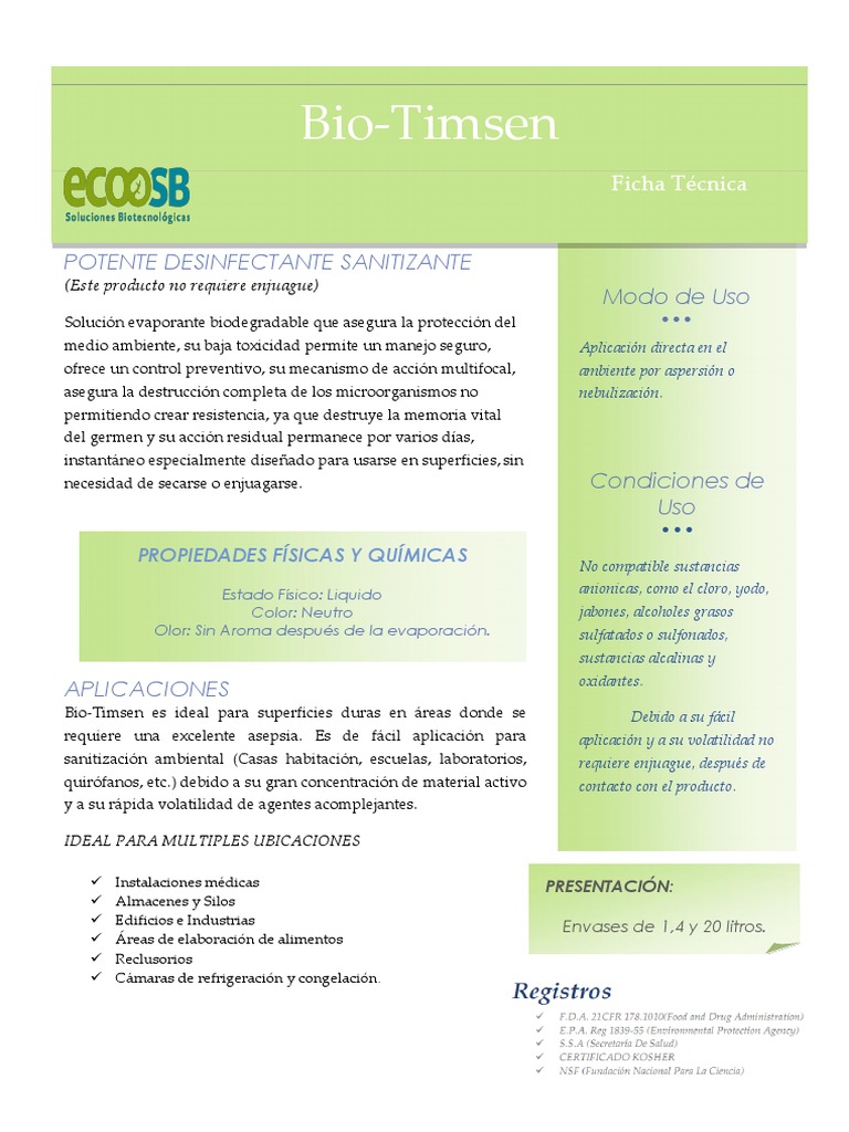 Ficha Tecnica Bio-Timsen | PDF | Sustancias químicas | Ciencias fisicas