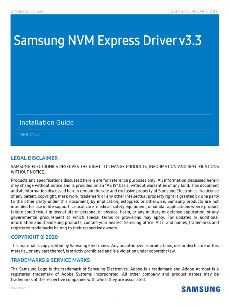 Samsung NVM Express Driver v3.3: Installation Guide | PDF | Trademark ...