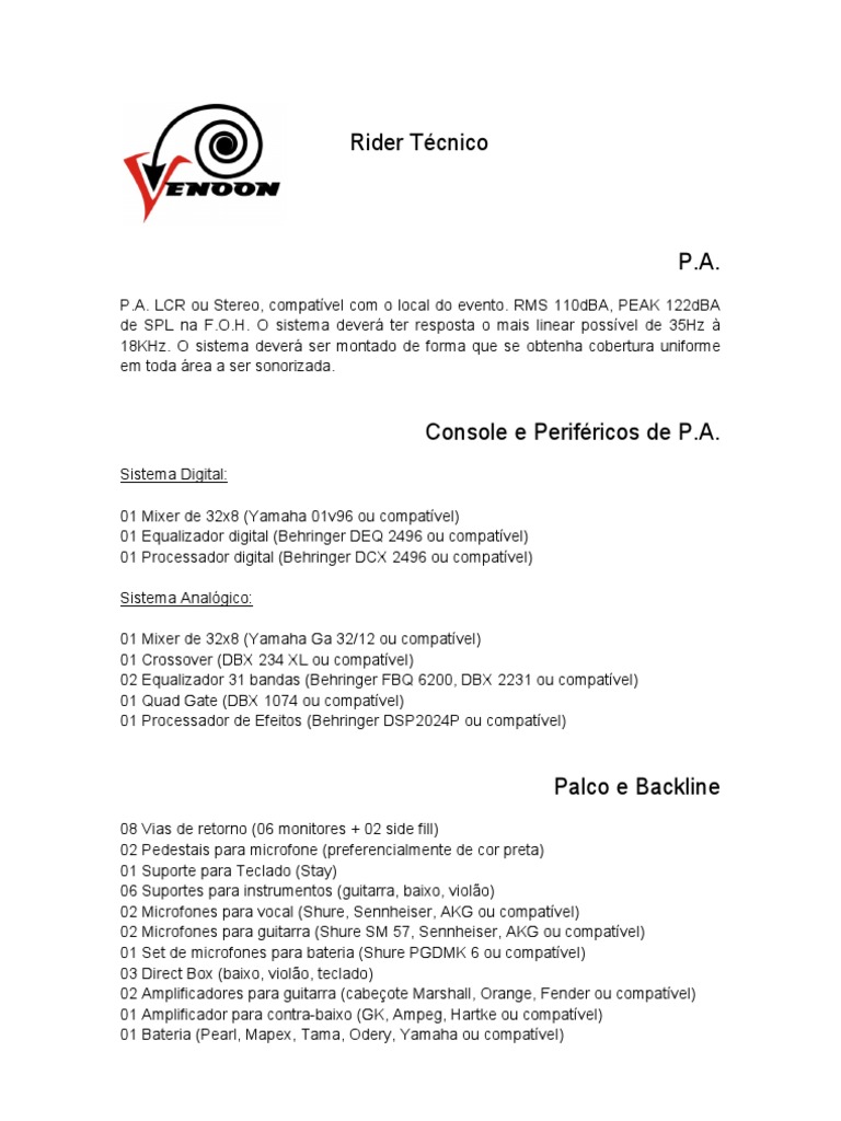 Rider Técnico | PDF | Tecnologia de som | Som