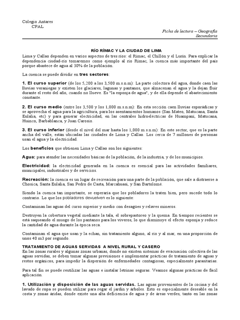 Ficha Rio Rimac | PDF | Letrina | Lima