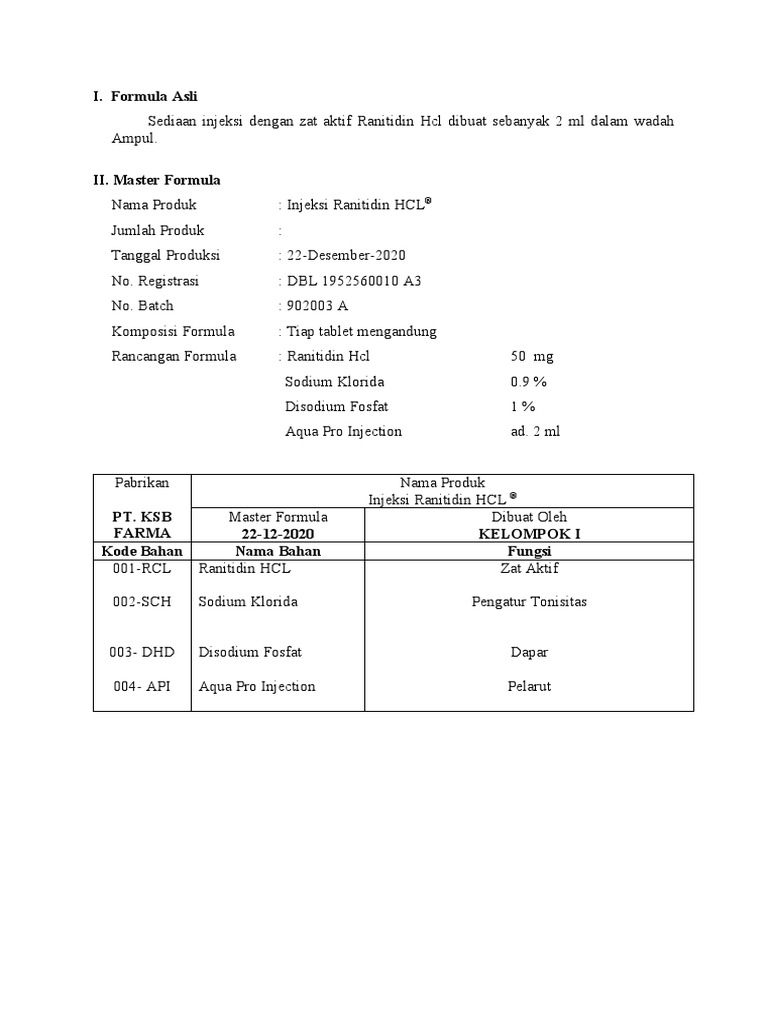 Injeksi Ranitidin HCL-KLP 1 - 1 | PDF