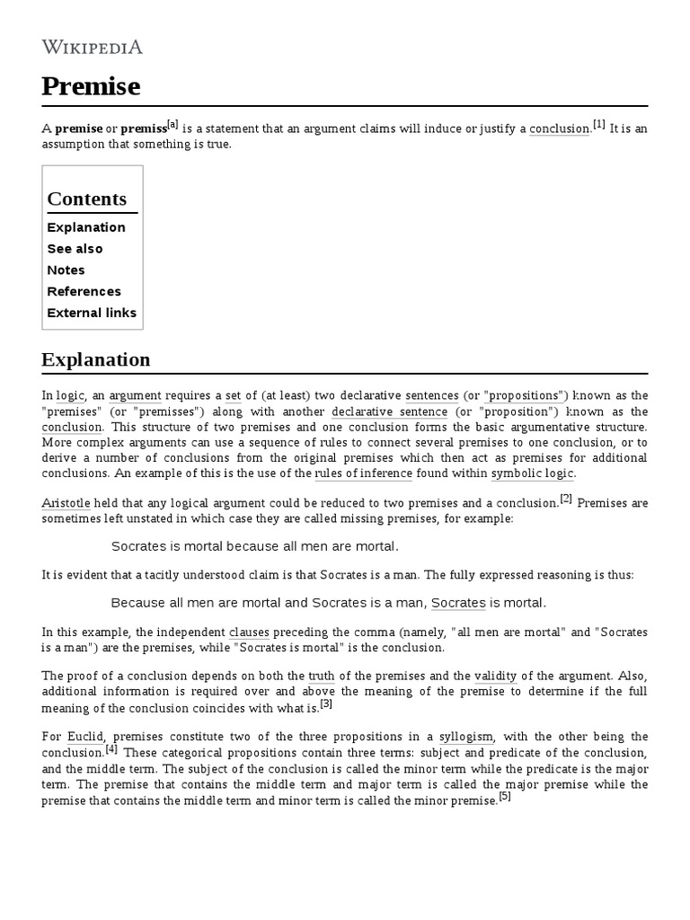 Premise: Explanation See Also Notes References External Links | PDF ...