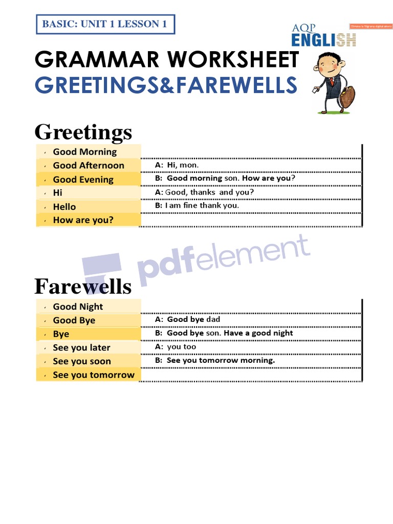 Greetings and Farewells Worksheet | PDF | Spanish Language | English ...