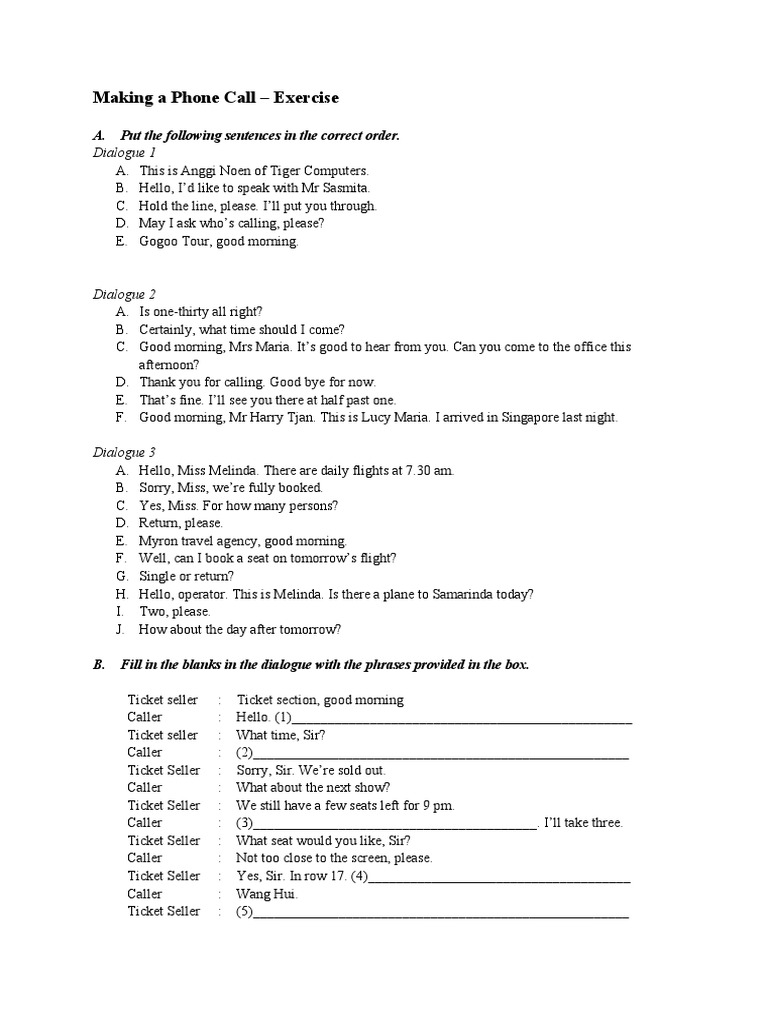 Making A Phone Call - Exercise | PDF