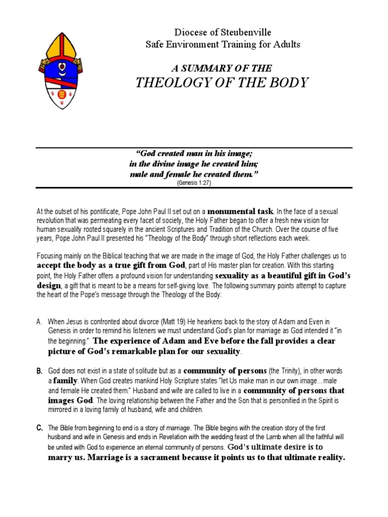 Theology of The Body: Diocese of Steubenville Safe Environment Training ...