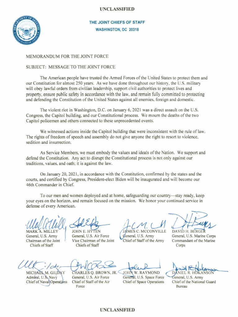 JCS Message To The Joint Force JAN 12 21 | PDF