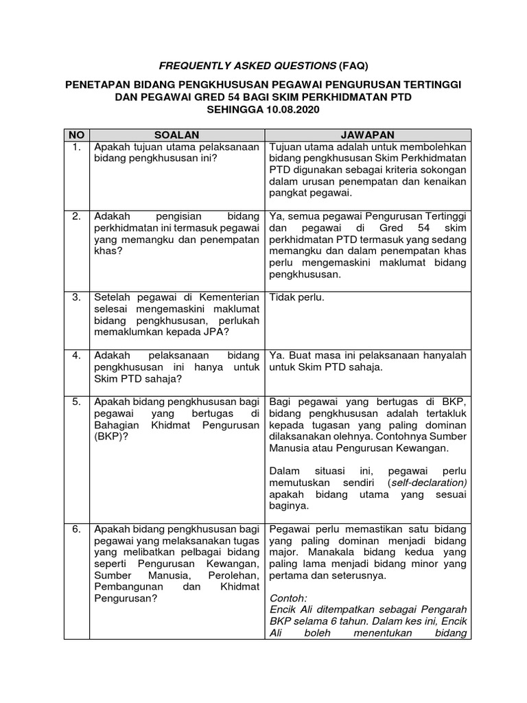 FAQ Bagi Penetapan Bidang Pengkhususan - 10082020 | PDF