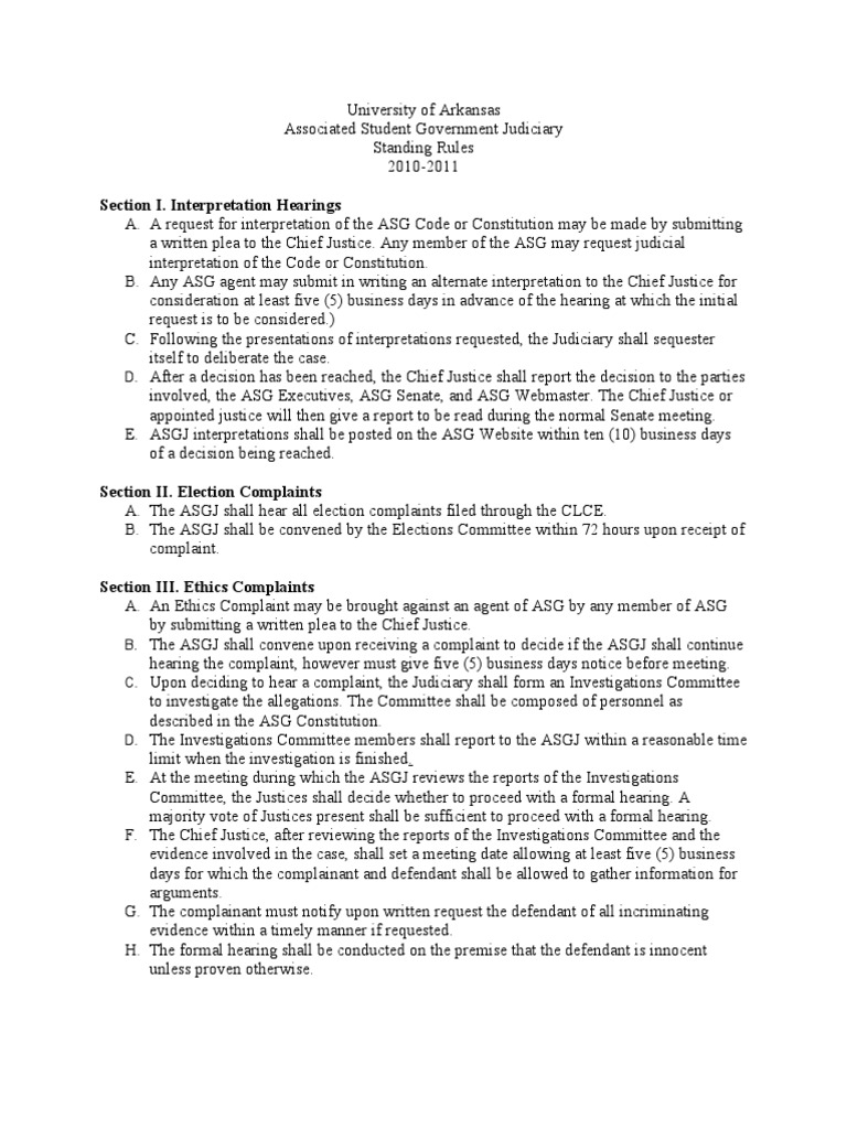 ASG Judiciary Standing Rules 2010-2011 | PDF | Chief Justice Of The ...