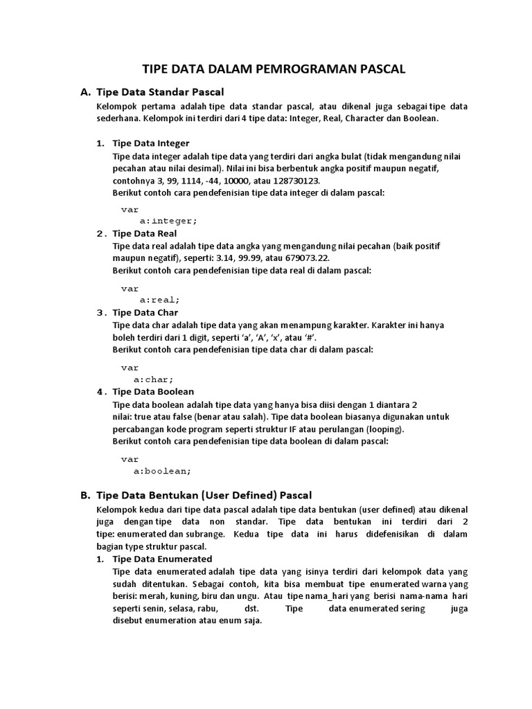 Tipe Data Dalam Pemrograman Pascal | PDF