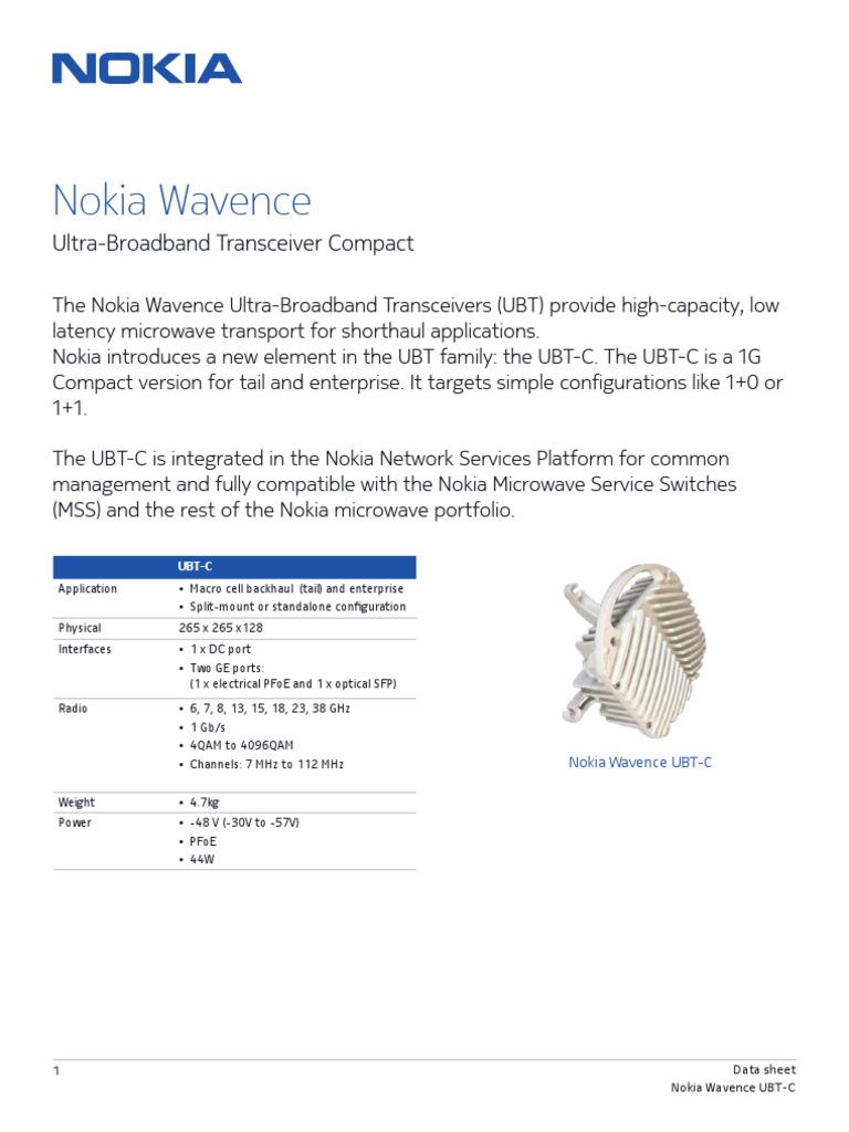 Nokia Wavence: Ultra-Broadband Transceiver Compact | PDF | Network ...