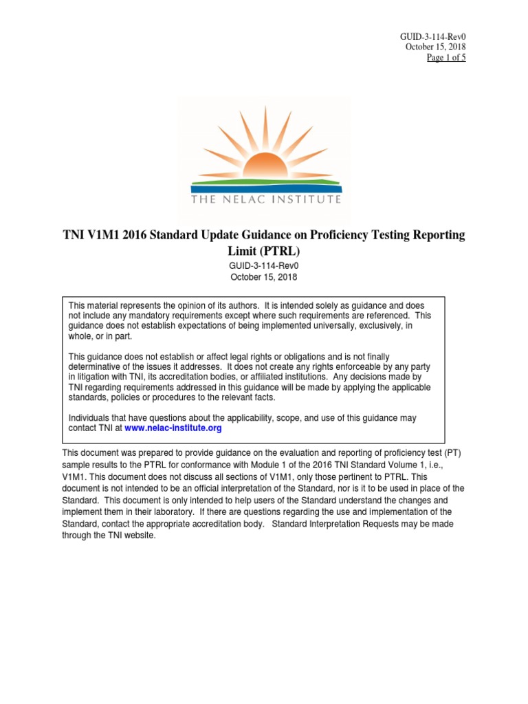 TNI V1M1 2016 Standard Update Guidance On Proficiency Testing Reporting ...