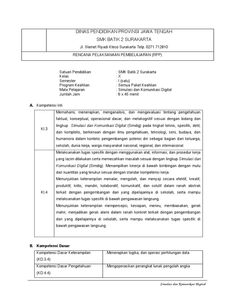Simdig untuk Siswa SMK Kelas X | PDF