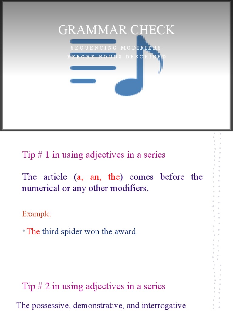 Grammar Check: Sequencing Modifiers Before Nouns Described | PDF