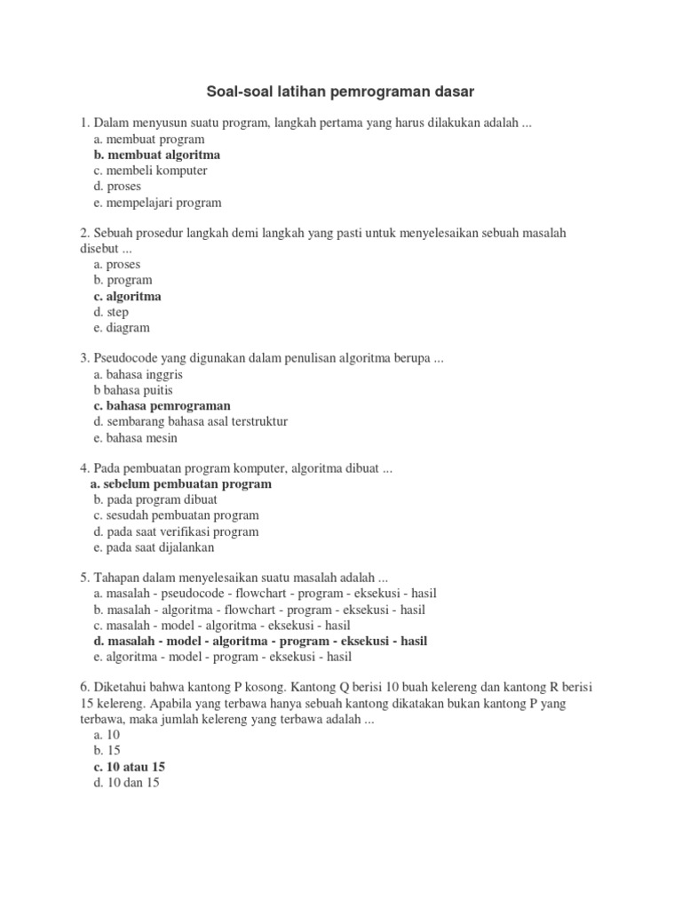 Soal-Soal Latihan Pemrograman Dasar PDF | PDF