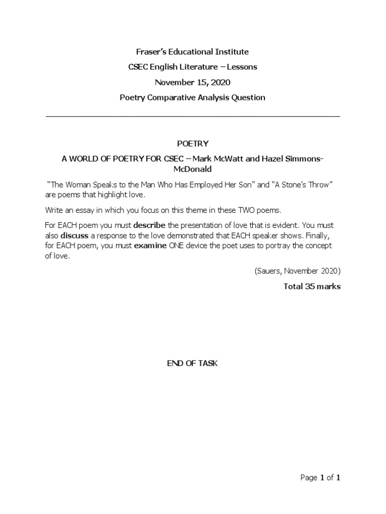 Poetry Comparative Analysis Question 2 PDF | PDF | Poetry | General Fiction