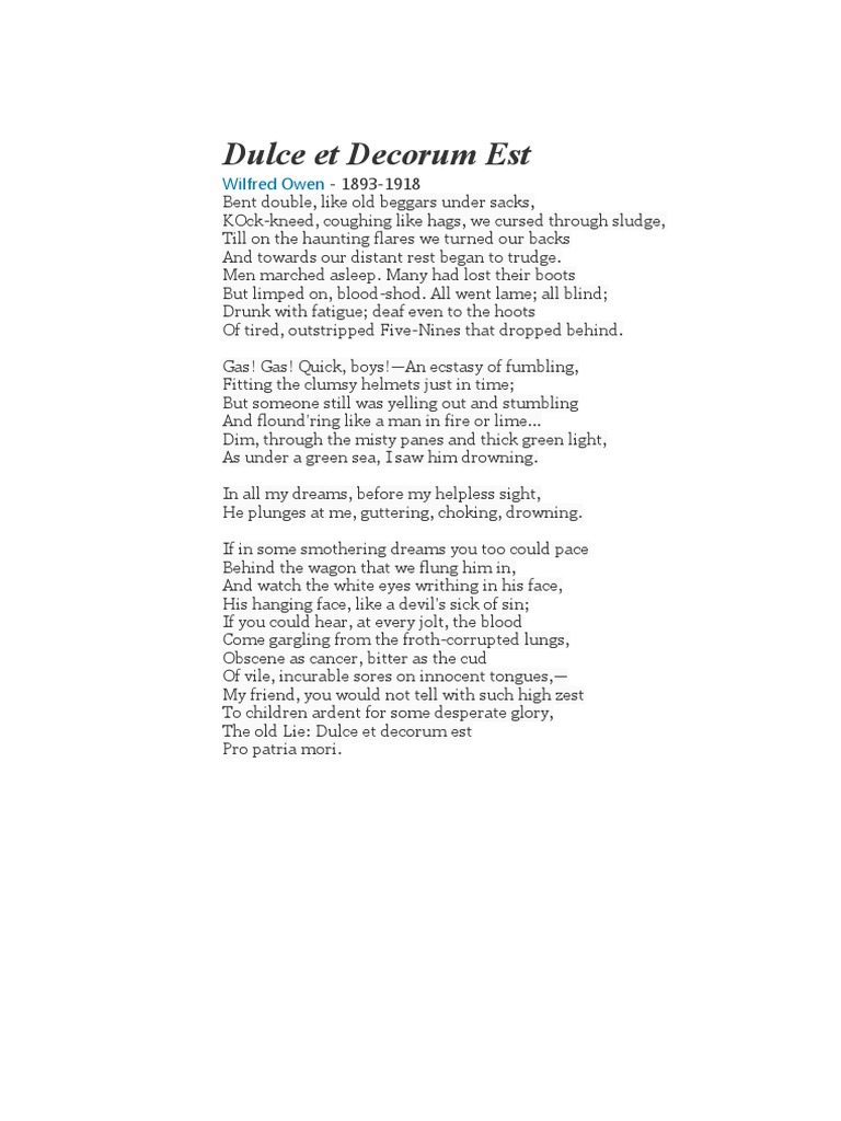Dulce Et Decorum Est: Wilfred Owen | PDF