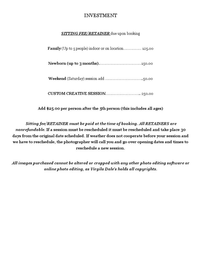 Photography Session Fees | PDF