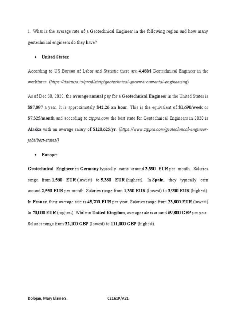 Geotechnical Engineer Salary Rates and Job Numbers Worldwide | PDF ...