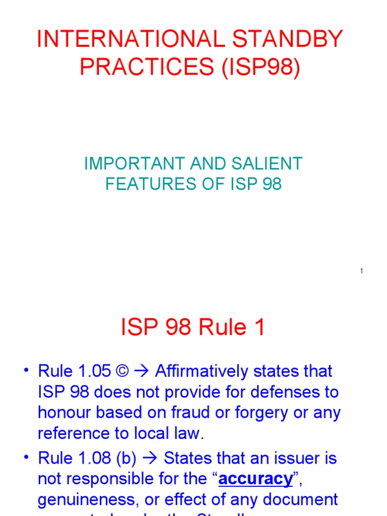 International Standby Practices (Isp98) : Important and Salient ...