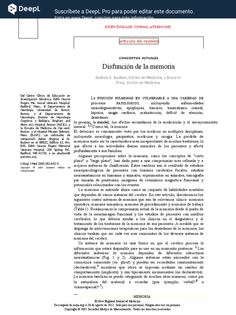 Memoria Nejm ES | PDF | Memoria | Enfermedad de Alzheimer