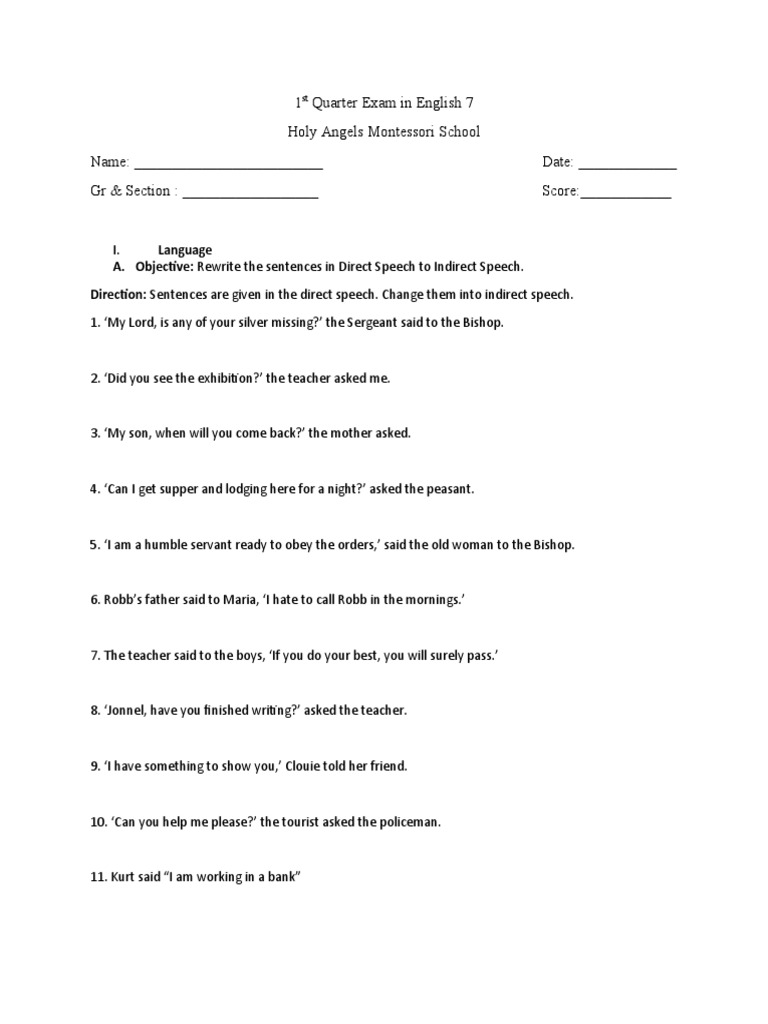 1st Quarter Exam in English 7 | PDF | Grammar | Syntax