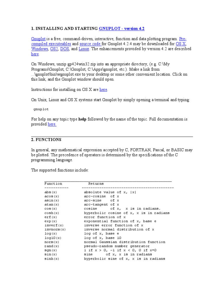 Gnuplot Pre Compiled Executeables Source Code Osx Windows Os2 Dos Linux Here Pdf