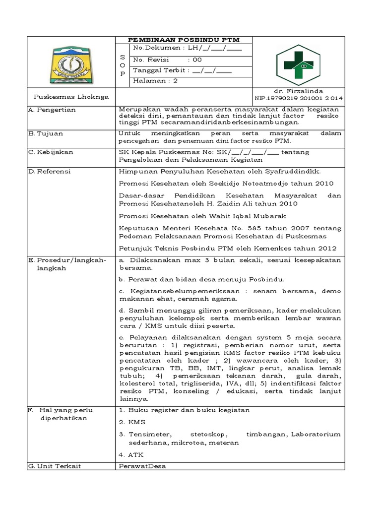 Sop Pembinaan Posbindu PTM | PDF | Sains & Matematika