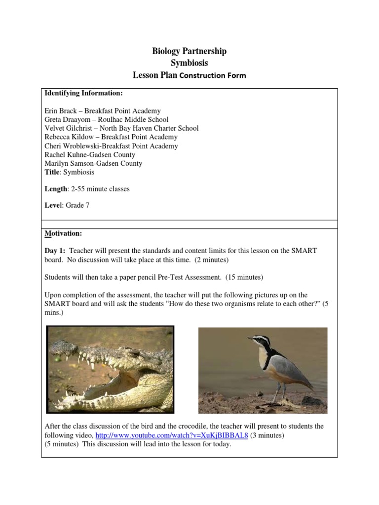 Symbiosis Lesson Plan 2 22 PDF | PDF | Reading Comprehension | Teachers