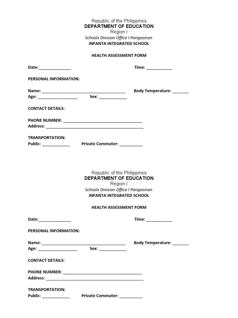 Health Assessment Form For Visitors | PDF | Respiratory Diseases ...
