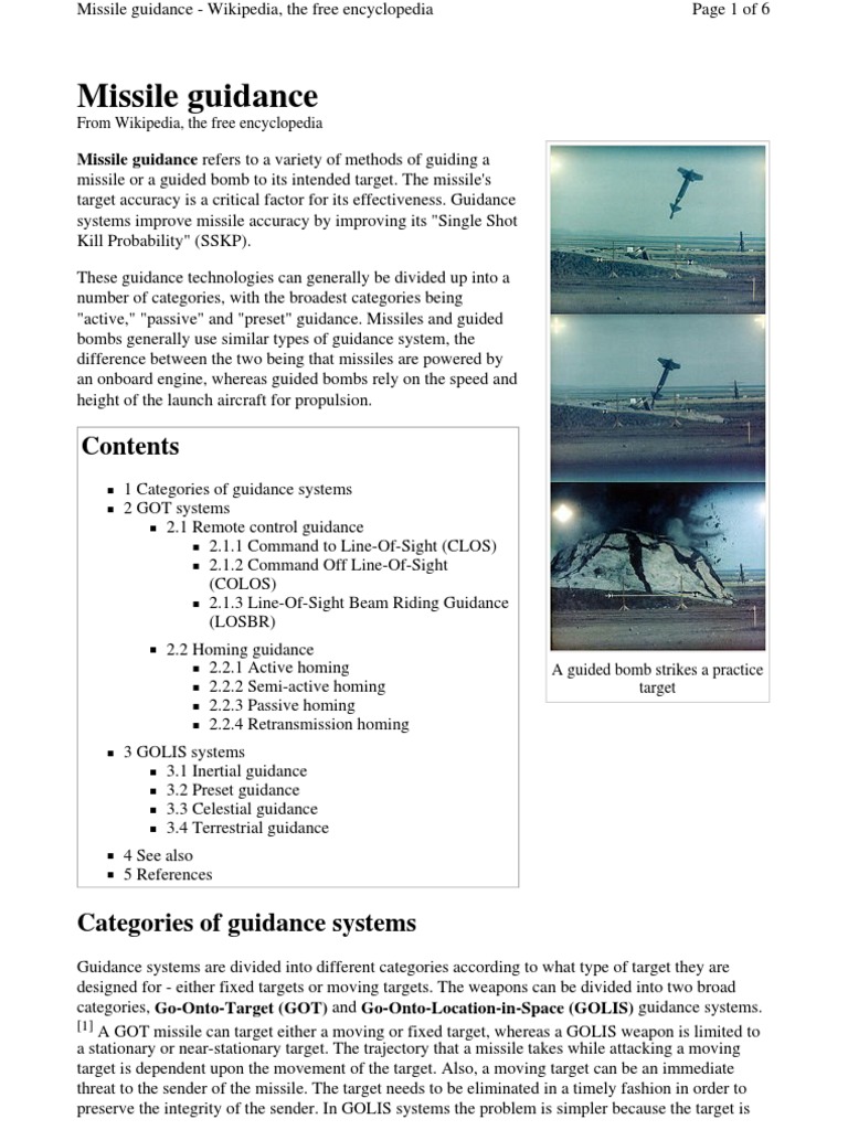 Missile Guidance: Missile Guidance Refers To A Variety of Methods of ...