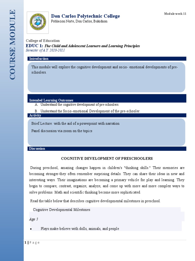 Course Module Educ 1 Week 11 Pdf Child Development Relationships